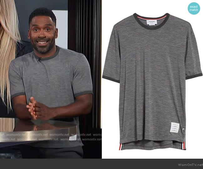 WornOnTV: Justin’s gray ringer tee on E! News | Justin Sylvester ...