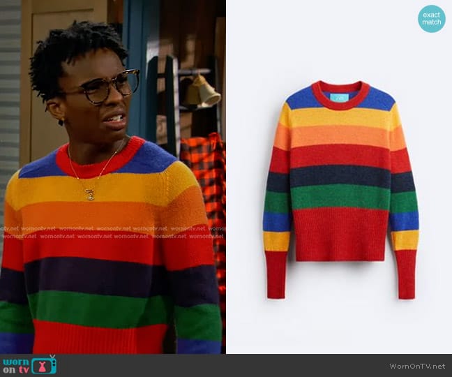 WornOnTV: Norah’s rainbow stripe sweater on Bunkd | Israel Johnson ...
