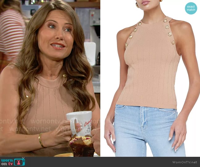 WornOnTV: Heather’s beige knit tank top with buttons on The Young and ...