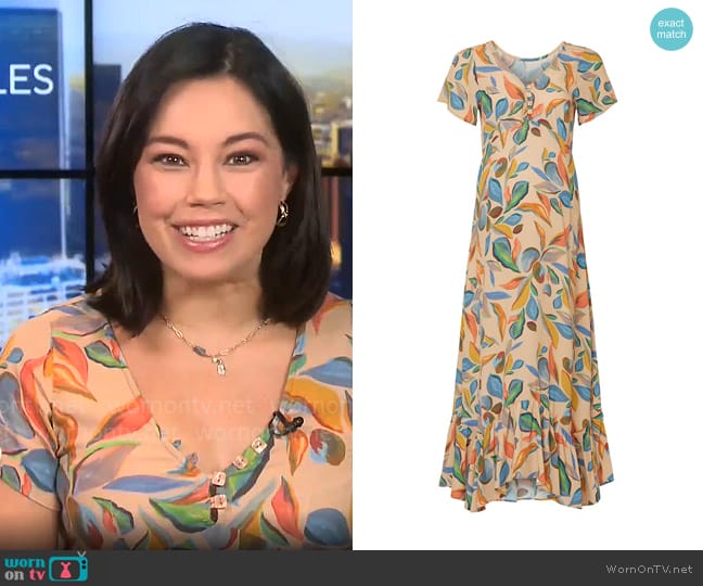 WornOnTV: Jo Ling Kent’s petal print v-neck dress on CBS Mornings | Jo ...