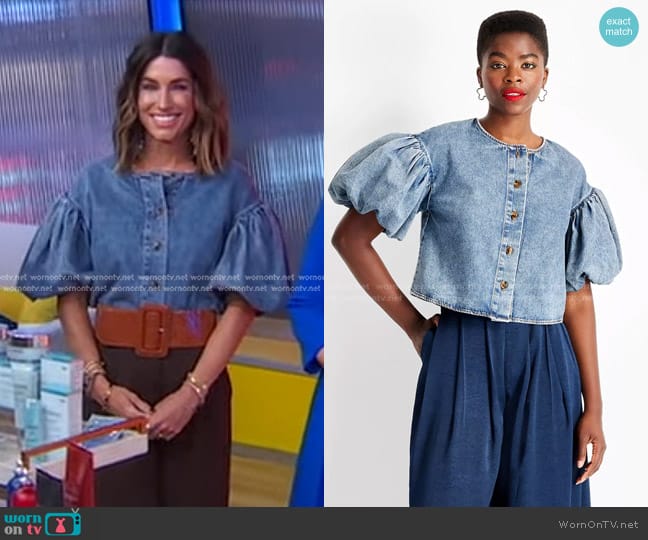 WornOnTV: Jen Reed’s puff sleeve denim top on Good Morning America ...