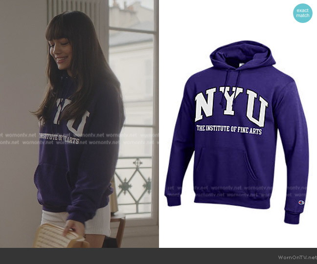WornOnTV: Genevieve’s purple NYU purple graphic hoodie on Emily in ...