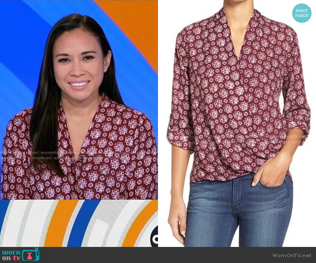 WornOnTV: Christiane Cordero’s red printed wrap top on Good Morning ...