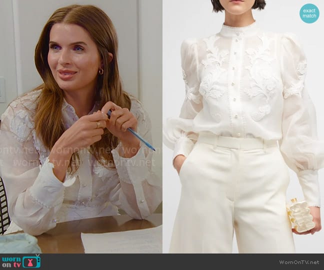 WornOnTV: Jess’s embellished white blouse on Owning Manhattan | Jessica ...