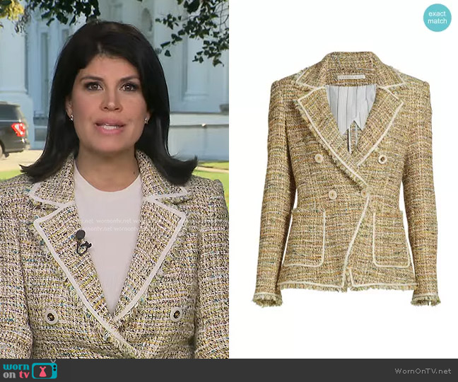 WornOnTV: Natalie Brand’s yellow tweed blazer on CBS Evening News ...
