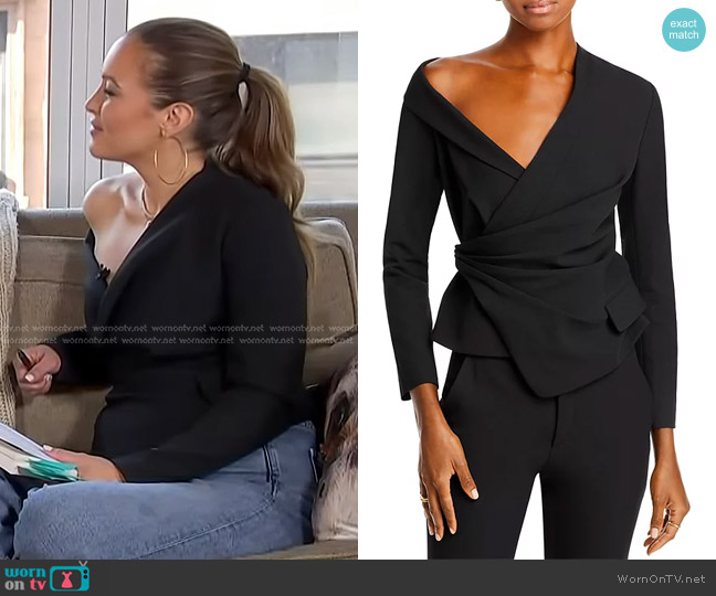 WornOnTV: Emily Orozco’s black wrap top on Access Hollywood | Clothes and Wardrobe from TV