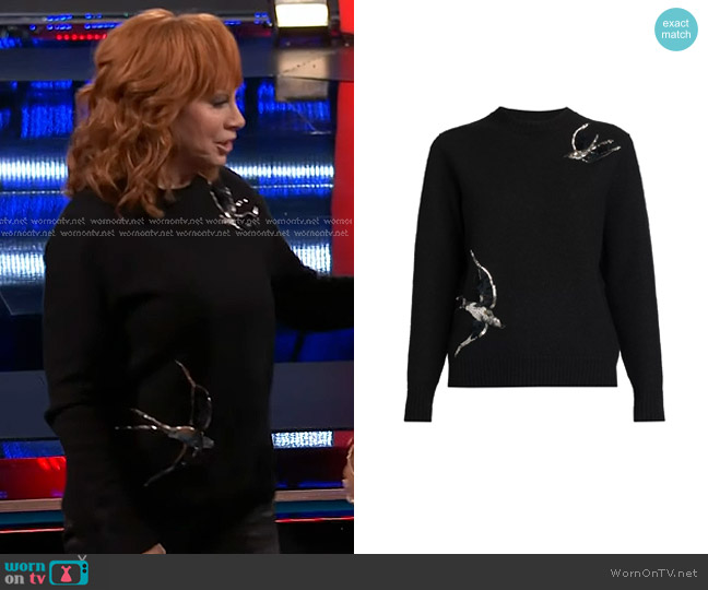 WornOnTV: Reba’c black bird embellished sweater on The Voice | Reba ...