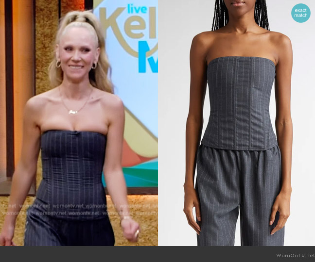 WornOnTV: Juno Temple’s gray tubeless top and pants on Live with Kelly ...