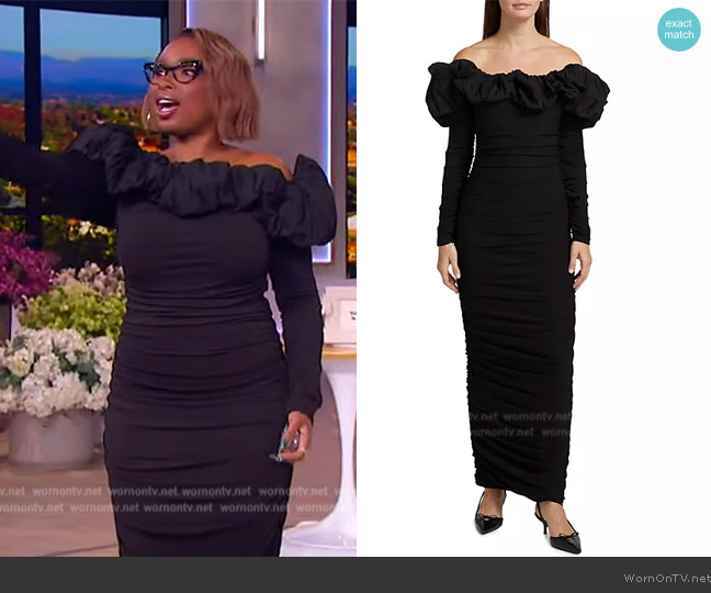 WornOnTV: Jennifer’s black off shoulder ruffle maxi dress on The ...