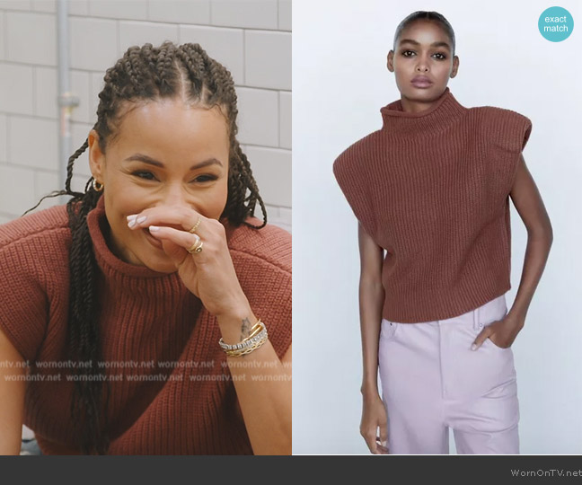 WornOnTV: Sai’s brown knit top with shoulder pads on The Real ...