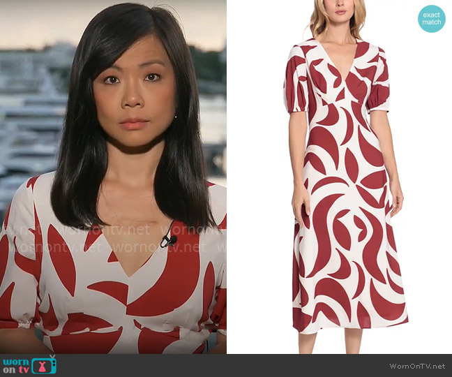 WornOnTV: Weijia Jiang’s white and red printed v-neck dress on CBS ...