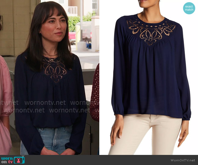 WornOnTV: Lisa’s navy blue eyelet top on Celebrations with Lacey ...