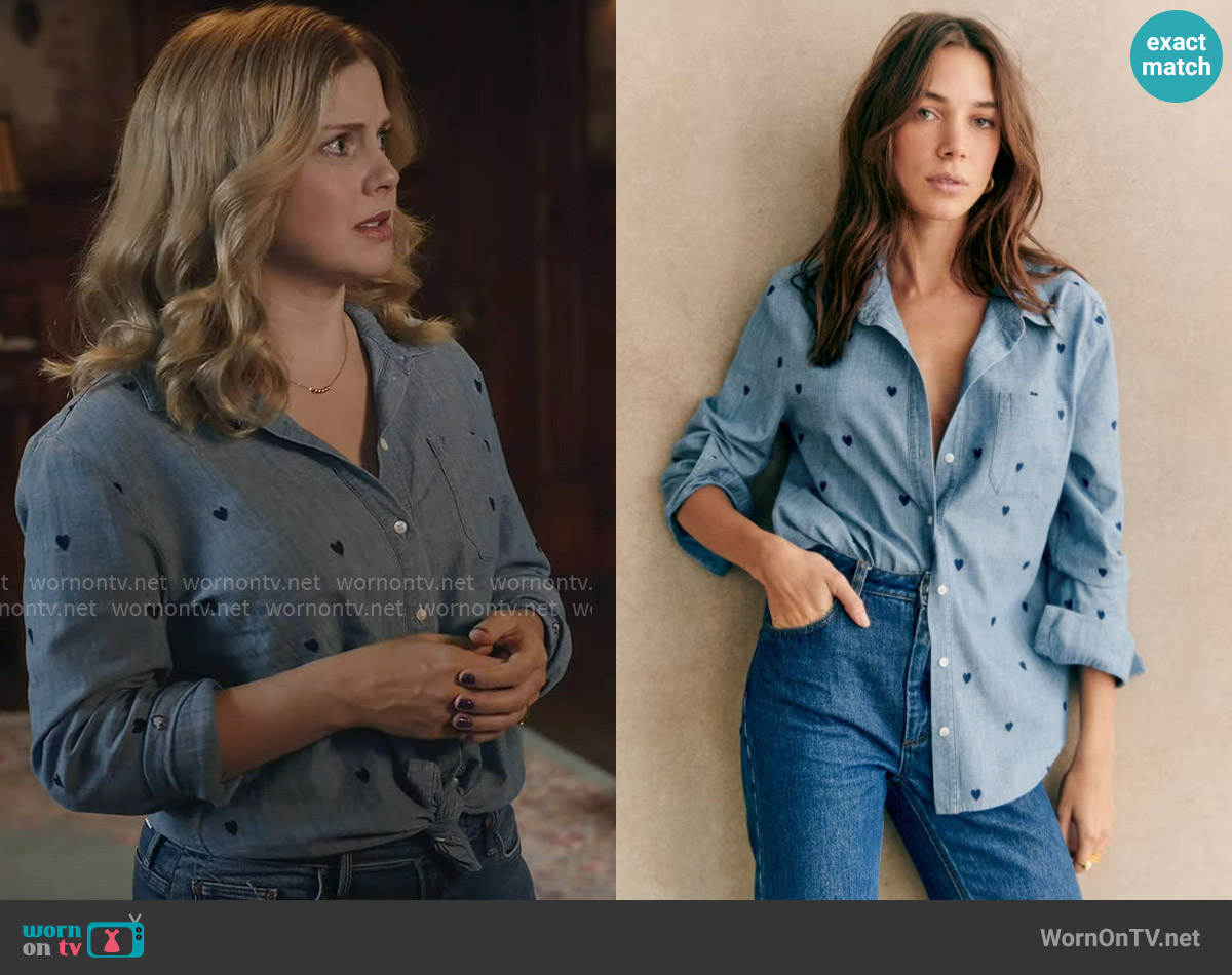 WornOnTV: Sam’s heart embroidered chambray shirt on Ghosts | Rose ...