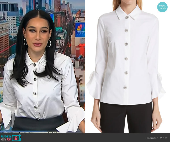 WornOnTV: Morgan’s jewel button blouse on NBC News Daily | Morgan ...