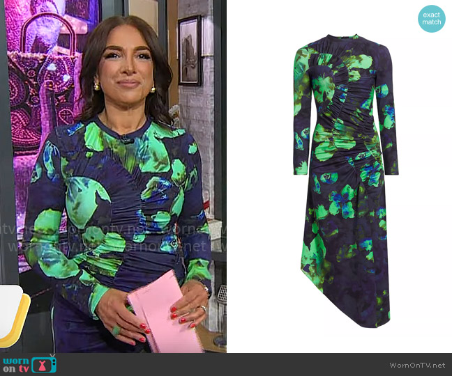 WornOnTV: Michelle Miller’s green abstract print ruched dress on CBS ...