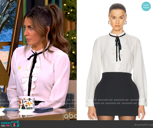 WornOnTV: Alyssa’s white ruffle front tie neck blouse on The View | Alyssa Farah Griffin ...