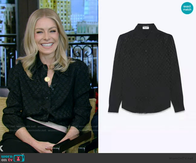WornOnTV: Kelly’s black satin blouse on Live with Kelly and Mark ...