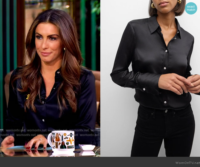 WornOnTV: Alyssa’s black satin blouse and metallic pants on The View | Alyssa Farah Griffin ...