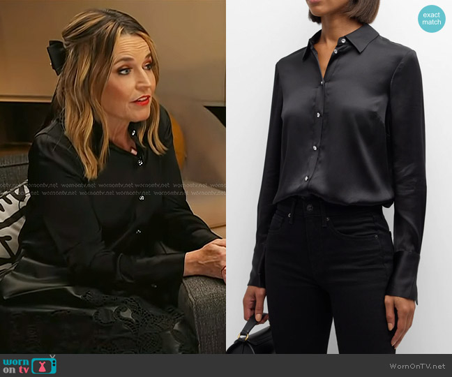 WornOnTV: Savannah’s black embellished button shirt and leather skirt ...