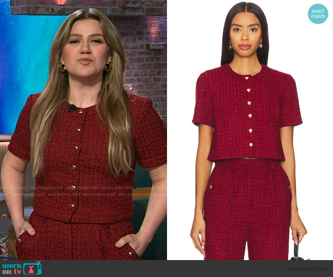 WornOnTV: Kelly Clarkson’s red tweed top and pants on The Kelly ...
