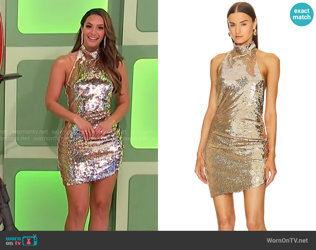 WornOnTV: Alexis’s gold sequin halter mini dress on The Price is Right ...