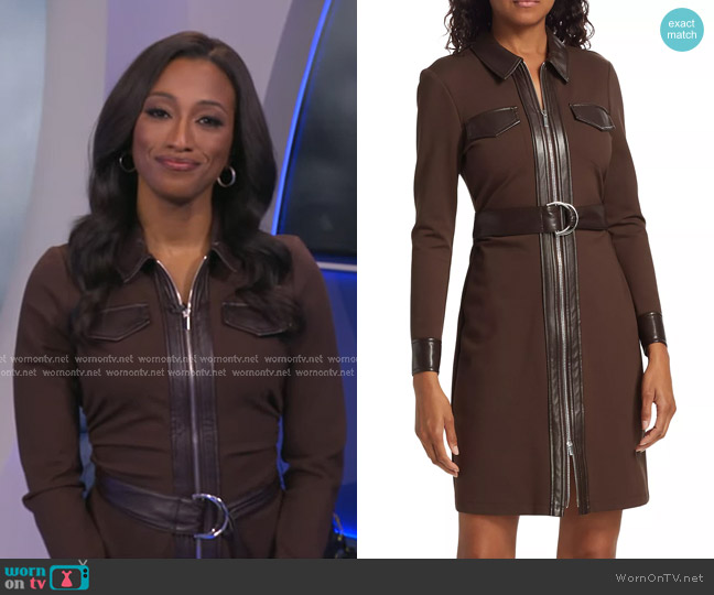 WornOnTV: Brittany’s brown leather trim zip dress on Good Morning ...