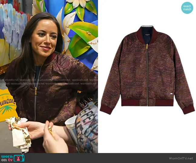 WornOnTV: Kaylee’s burgundy print bomber jacket sneakers on Today ...