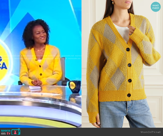 WornOnTV: Janai’s yellow argyle cardigan on Good Morning America ...