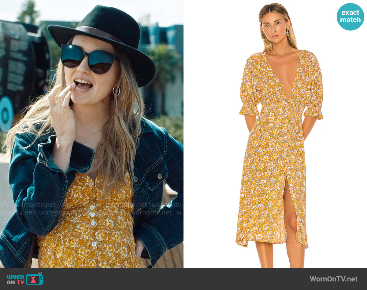 WornOnTV: Belle’s yellow floral button front dress on Apple Cider ...