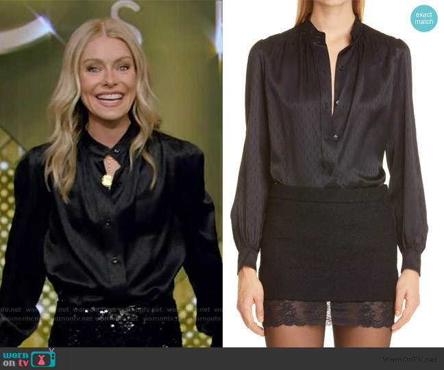 WornOnTV: Kelly’s black satin blouse on Live with Kelly and Mark ...
