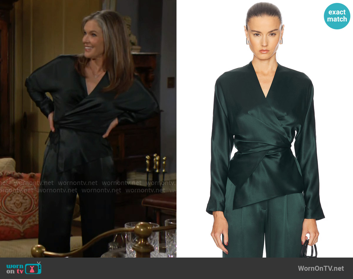 WornOnTV: Diane’s dark green wrap top and pants set on The Young and ...