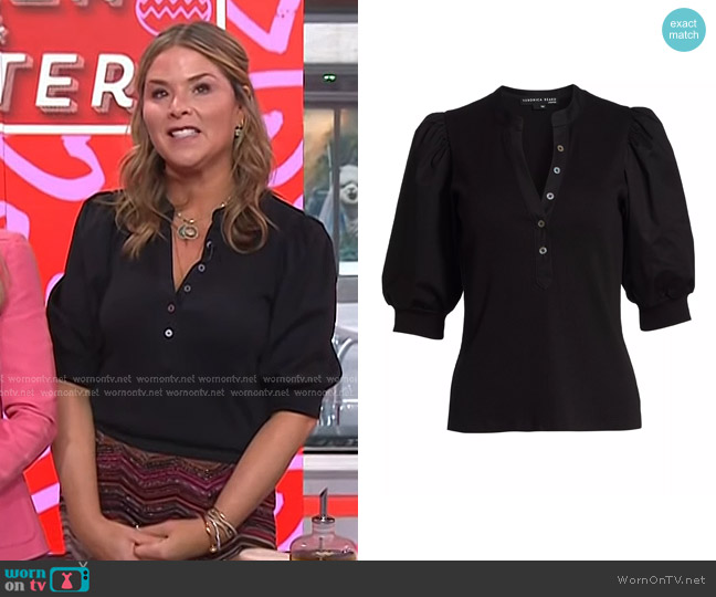 WornOnTV: Jenna’s black puff sleeve top and metallic stripe pants on ...