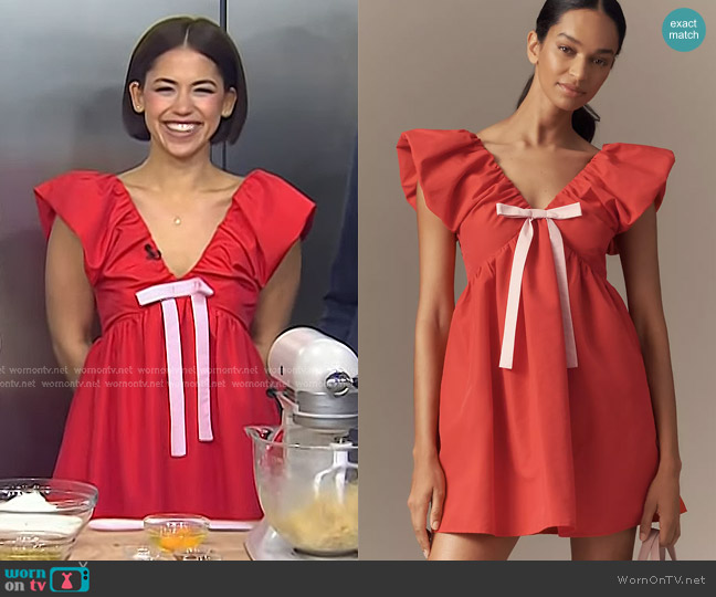 WornOnTV: Molly Yeh’s red bow detail mini dress on Today | Clothes and Wardrobe from TV