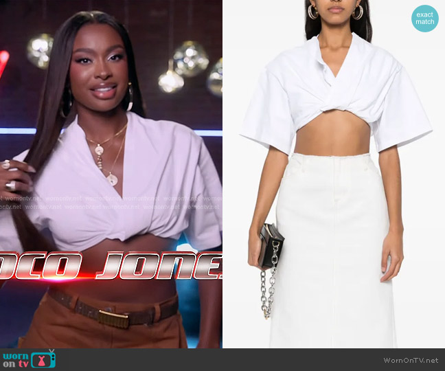 WornOnTV: Coco Jones’ white cropped shirt on The Voice | Clothes and ...
