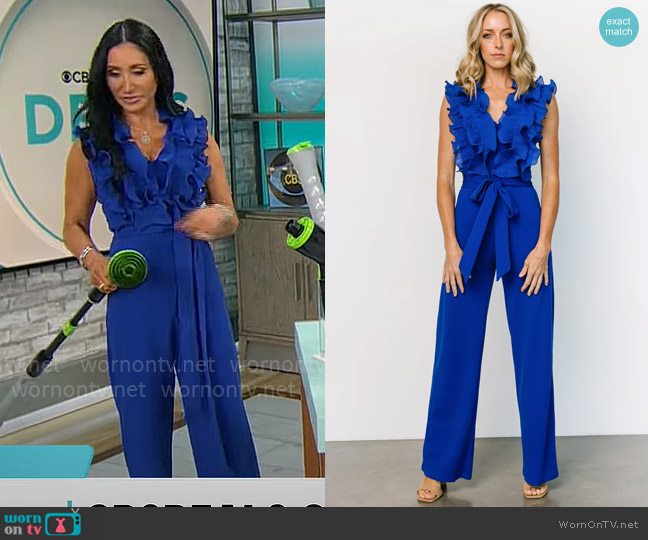 WornOnTV: Elizabeth Werner’s blue ruffled jumpsuit on CBS Mornings ...