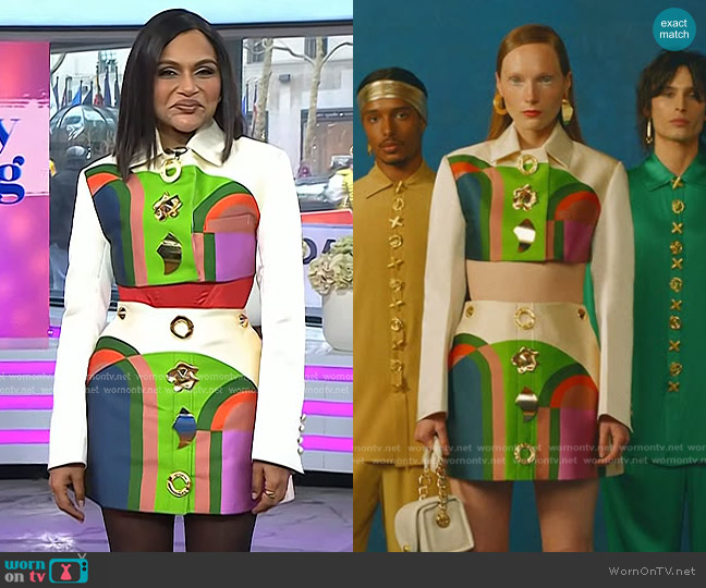 WornOnTV: Mindy Kaling’s print cropped jacket and mini skirt on Today ...