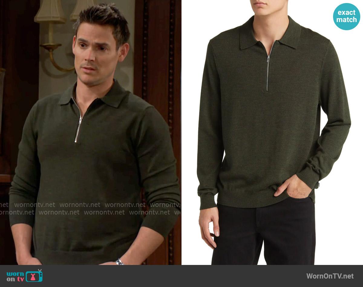 WornOnTV: Adam’s green zip polo sweater on The Young and the Restless | Clothes and Wardrobe from TV