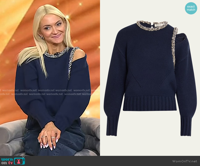 WornOnTV: Zanna Roberts Rassi’s navy embellished cutout sweater on ...