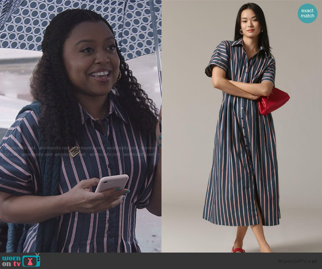 WornOnTV: Janine’s blue striped shirtdress on Abbott Elementary ...
