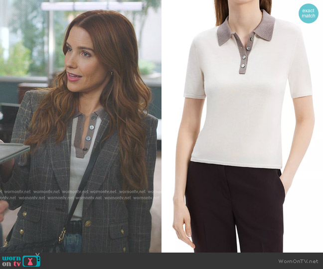WornOnTV: Cass Beckman’s contrast polo top and grey plaid blazer on ...