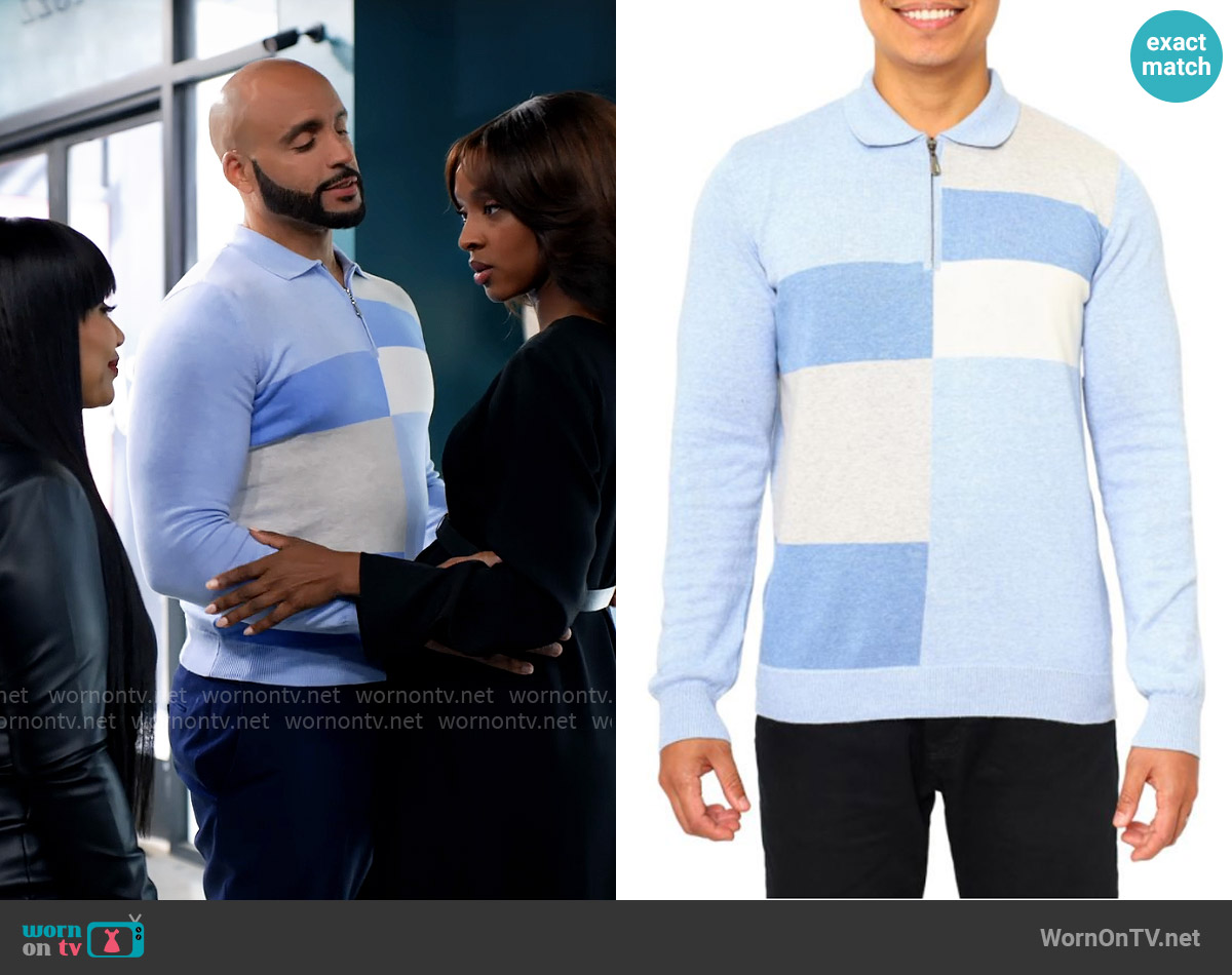 WornOnTV: Aaron’s blue colorblock polo sweater on Tyler Perrys Sistas ...