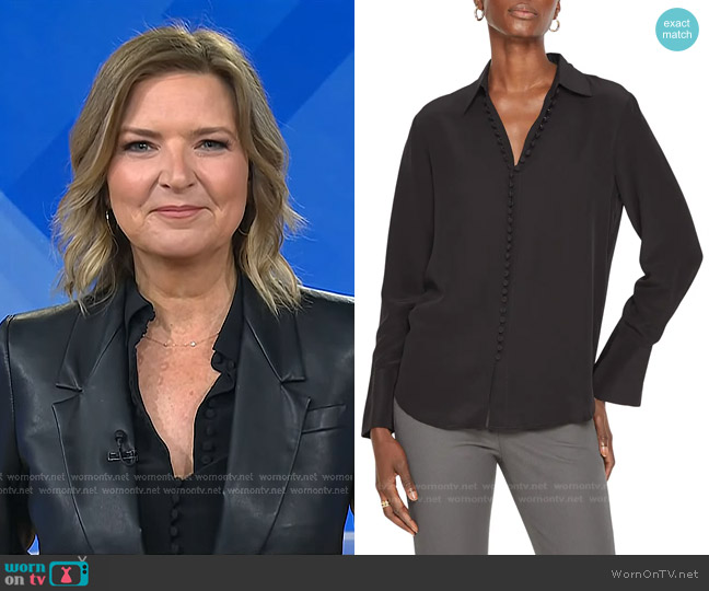 WornOnTV: Christine’s black button down blouse and leather blazer on ...