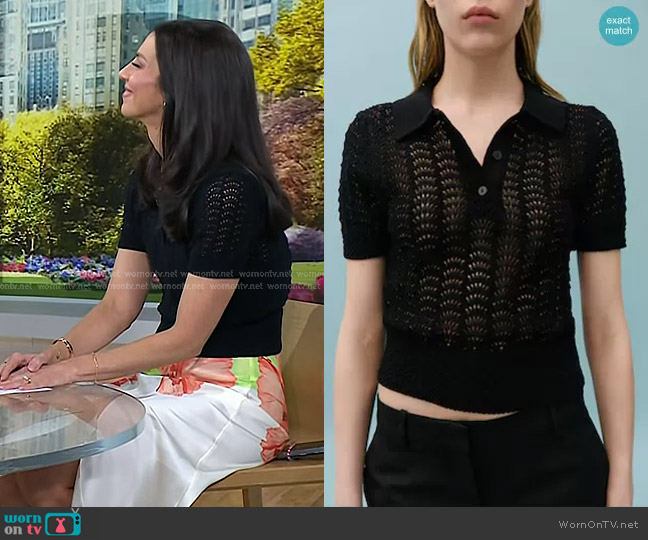 WornOnTV: Natalie’s black pointelle polo and floral skirt on Today | Dr ...