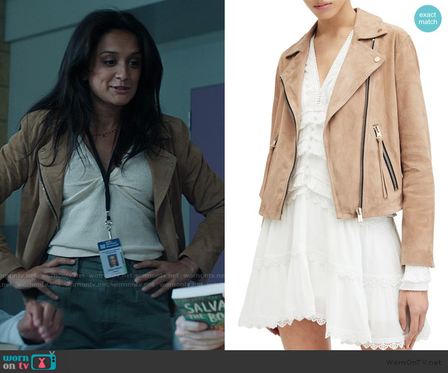 WornOnTV: Nadia’s beige suede moto jacket on You | Amy-Leigh Hickman ...