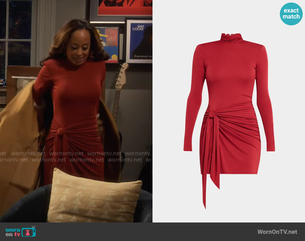 WornOnTV: Ivy’s red tie waist dress on Poppas House | Essence Atkins ...