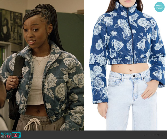 WornOnTV: Amina’s blue floral print puffer jacket on All American | Alexis Chikaeze | Clothes ...