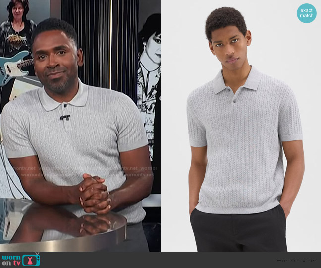WornOnTV: Justin’s gray cable knit polo on E! News | Justin Sylvester | Clothes and Wardrobe from TV