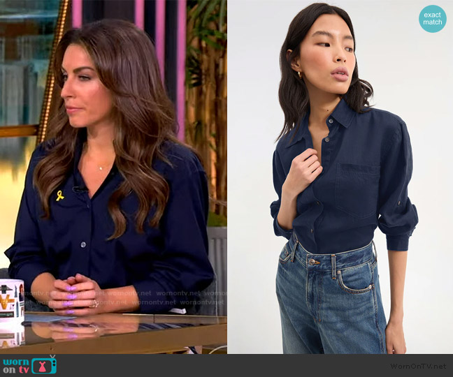 WornOnTV: Alyssa’s navy blouse and striped skirt on The View | Alyssa Farah Griffin | Clothes ...