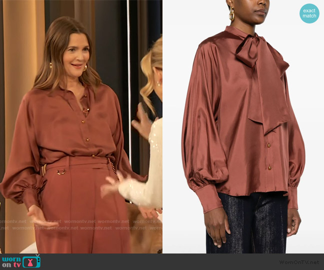 WornOnTV: Drew’s bronze satin blouse and pants on The Drew Barrymore Show | Drew Barrymore ...