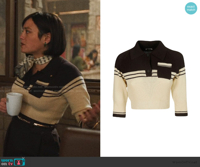 WornOnTV: Quinn’s short sleeve stripe knit top on The Studio | Chase ...